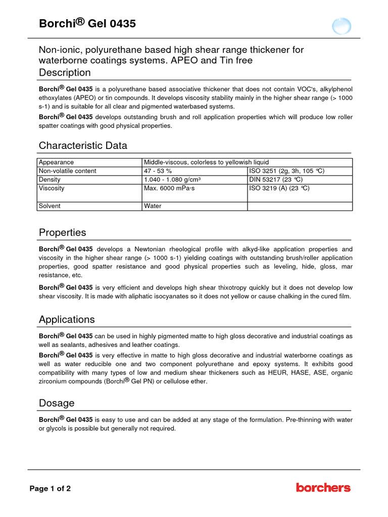 Borchi Gel 0435 en | PDF | Polyurethane | Viscosity