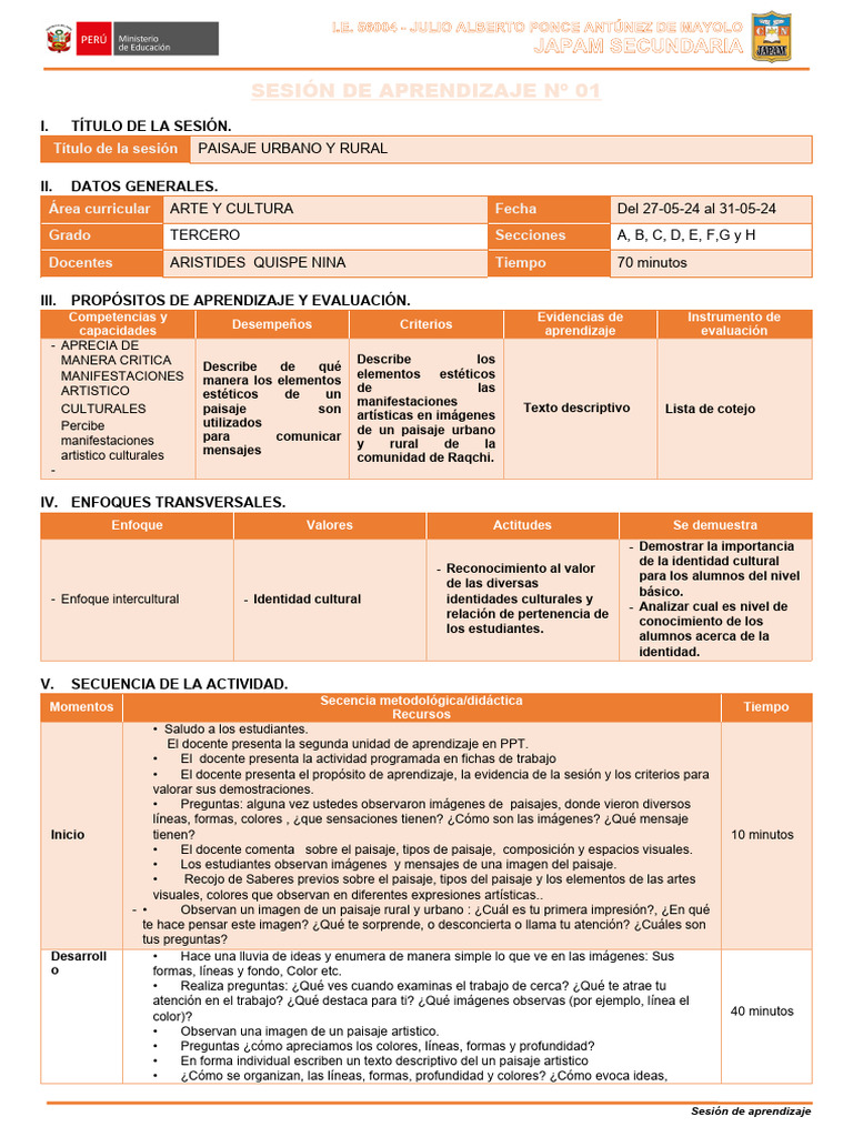 Sesion de Aprendizaje 2024 | Descargar gratis PDF | Evaluación | Aprendizaje