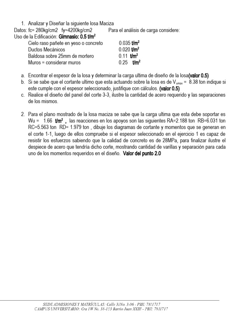 Ejercicio Practica Losa Maciza en 1D | PDF