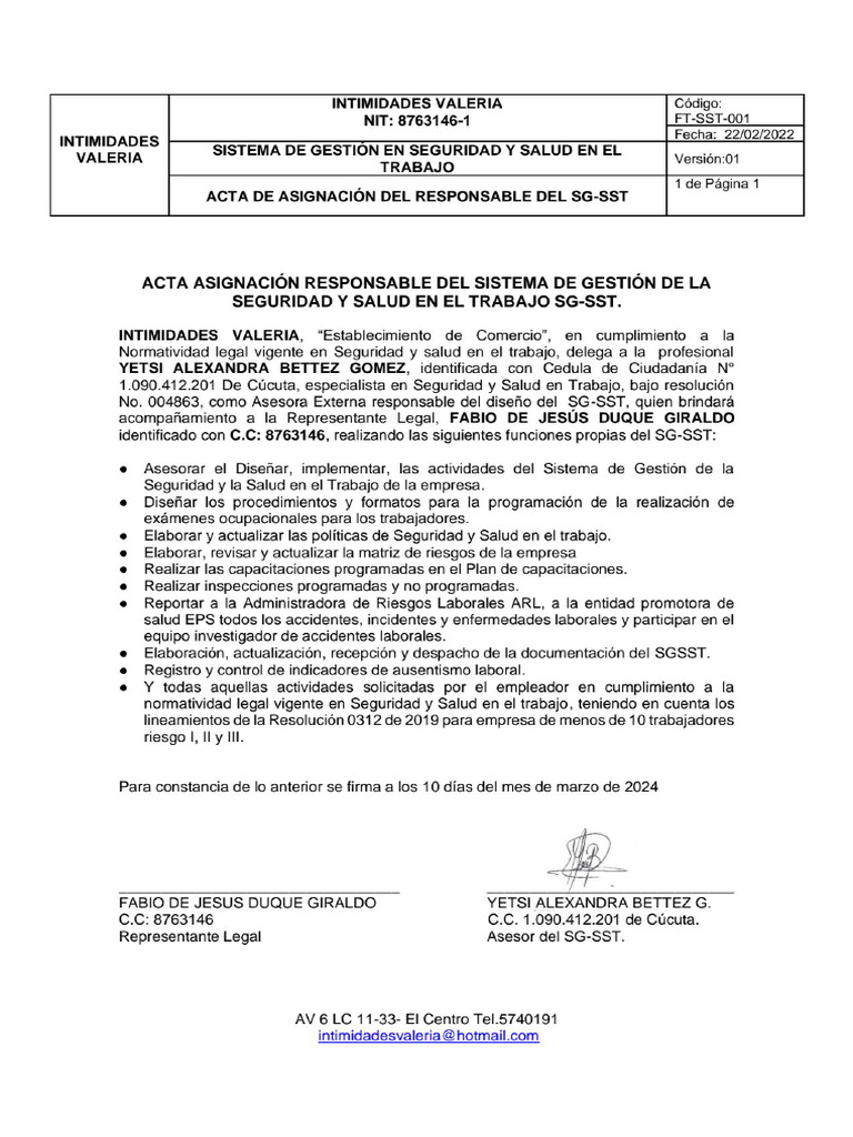 Plantilla Actas de Designación D Responsable | PDF