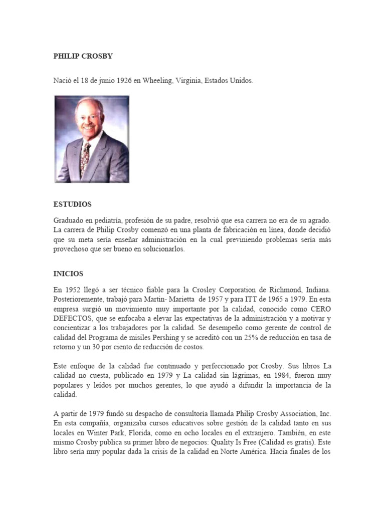 Philip Crosby: Cero Defectos y Calidad | PDF