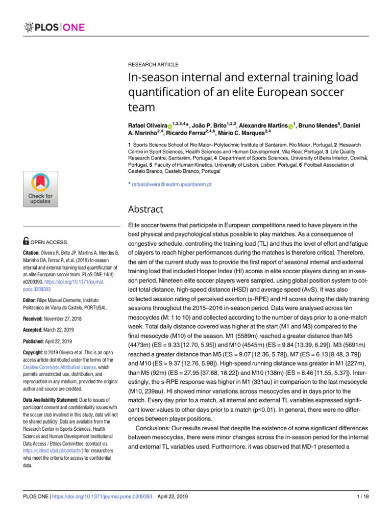 In-Season Internal and External Training Load Quan | PDF | Effect Size ...