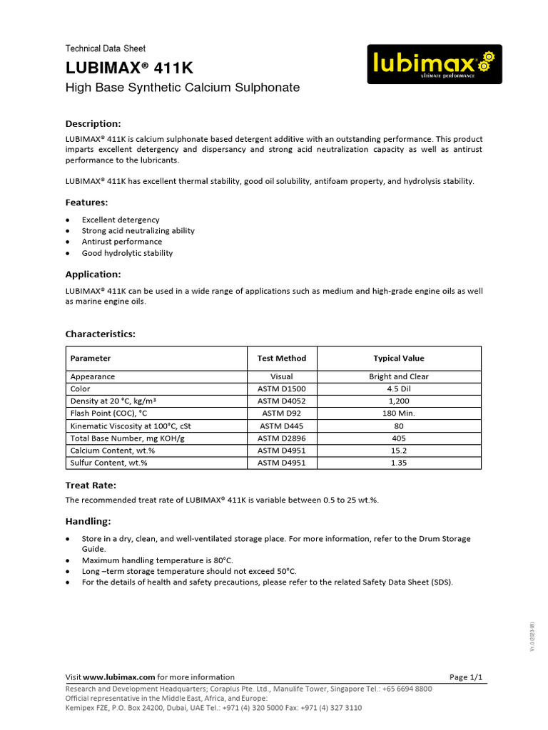 LUBIMAX 411K - TDS - V1 | Download Free PDF | Motor Oil | Chemistry