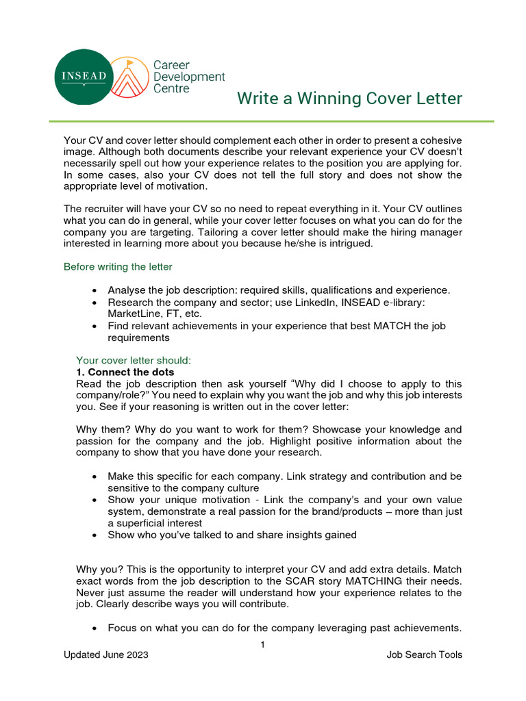 Write A Winning Cover Letter | PDF | Experience | Brand