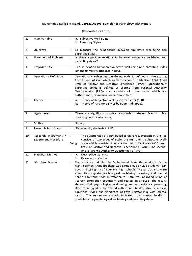 new research idea form | Download Free PDF | Parenting | Well Being