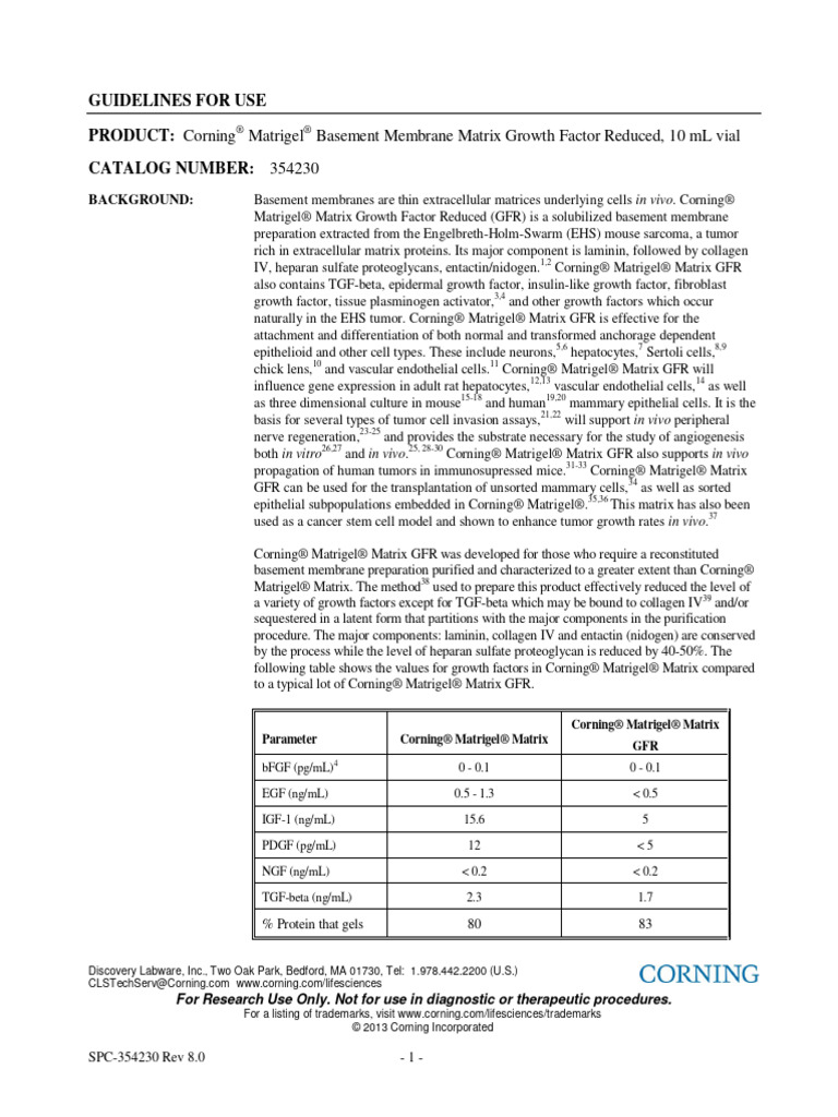 Matrigel corning GFR | PDF | Extracellular Matrix | Anatomy