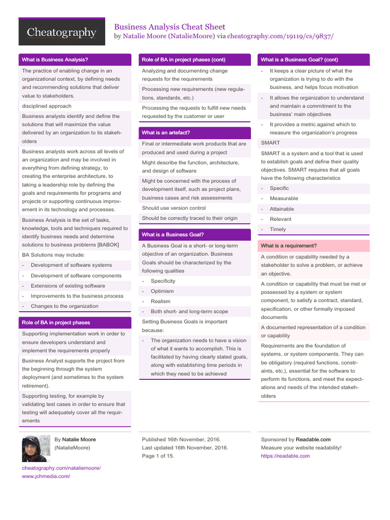 Business Analysis Cheatsheet | PDF | Business Analysis | Business Process