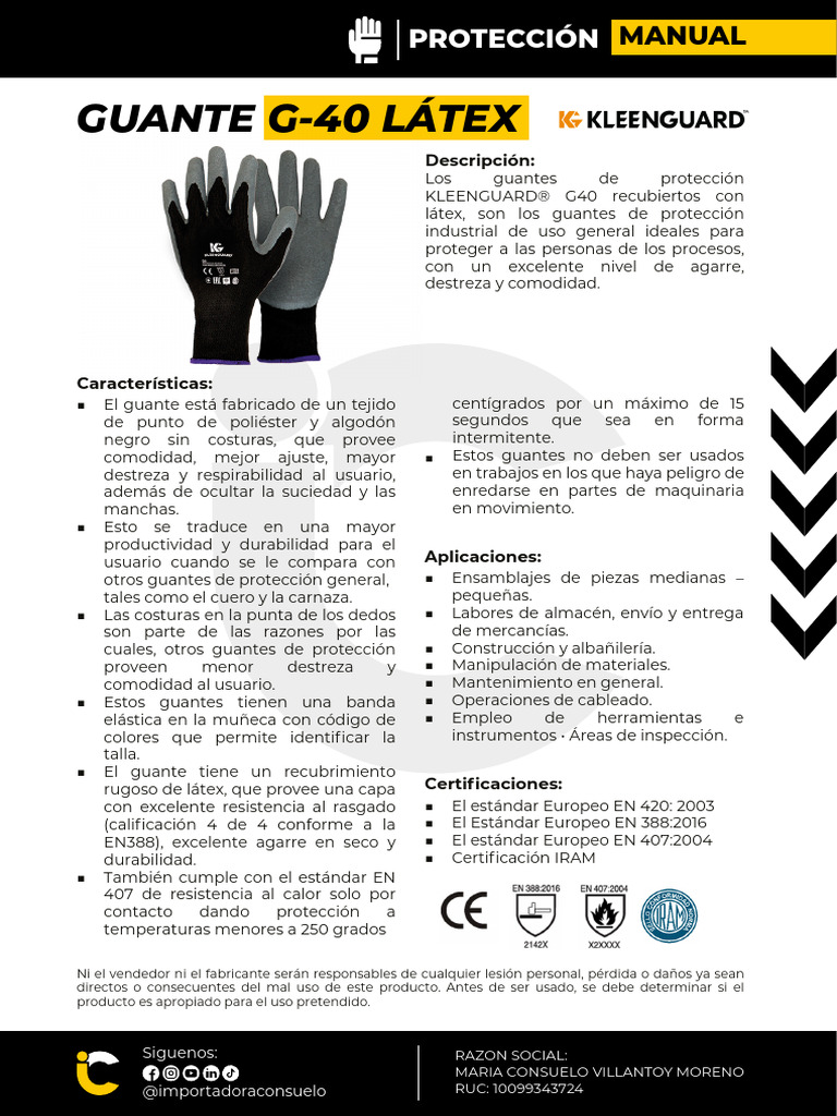 FT Guante G 40 Latex Kleenguard Certificado | Descargar gratis PDF | Guante