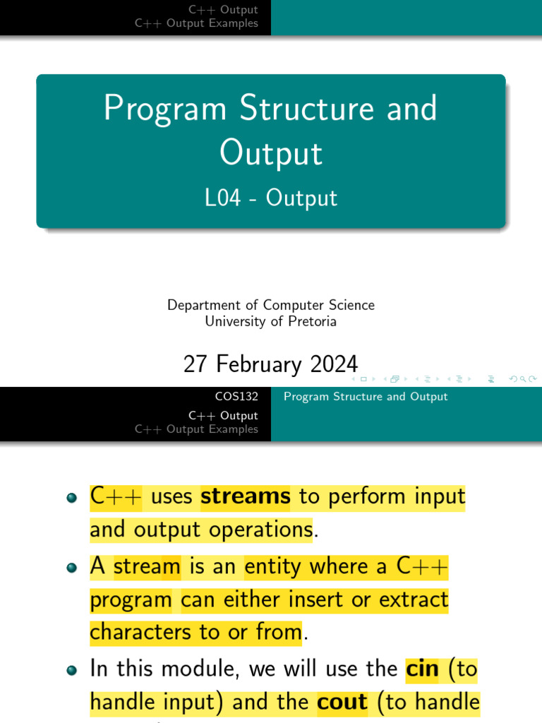 L04 - Output | PDF | C++ | Computing