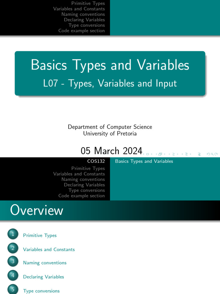 L07 Basic Types And Variables Pdf Data Type Integer Computer Science