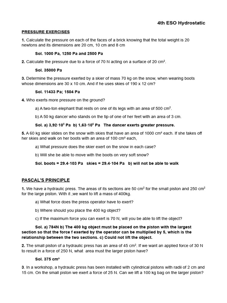 Hydrostatic Exercises | PDF | Density | Buoyancy