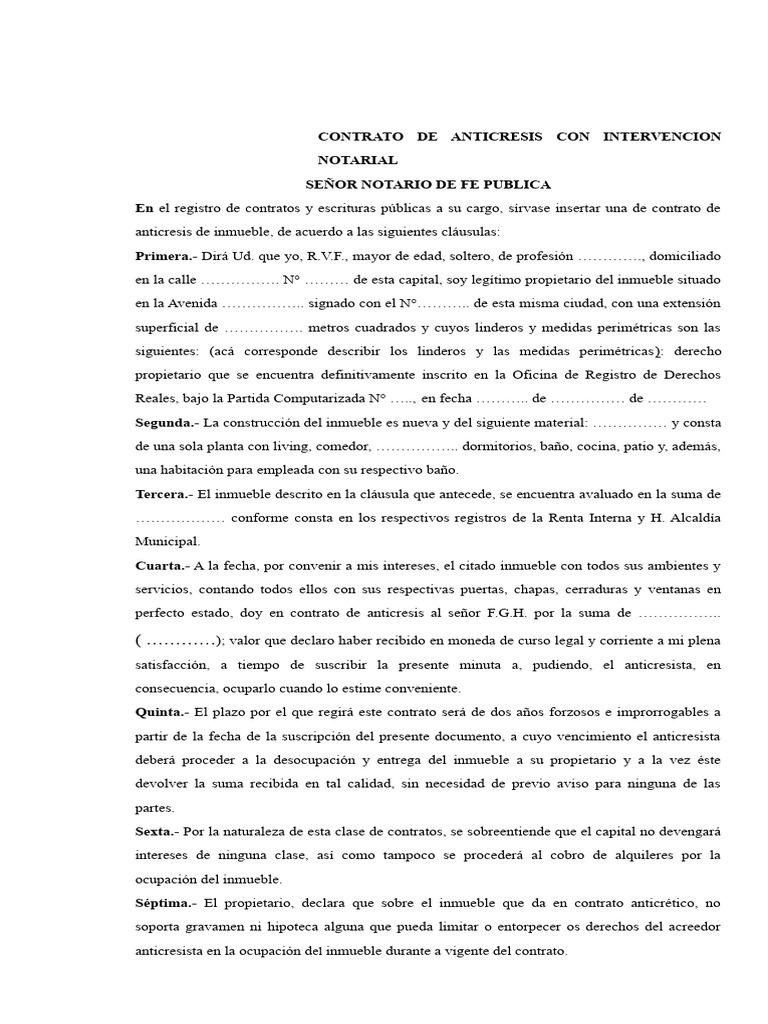 81-Contrato de Anticretico Con Intervencion Notarial | PDF | Finanzas y ...
