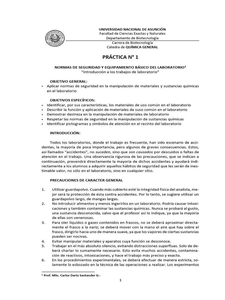 Práctica #1 - Normas de Seguridad y Equipamiento Básico Del Laboratorio | PDF | Laboratorios ...