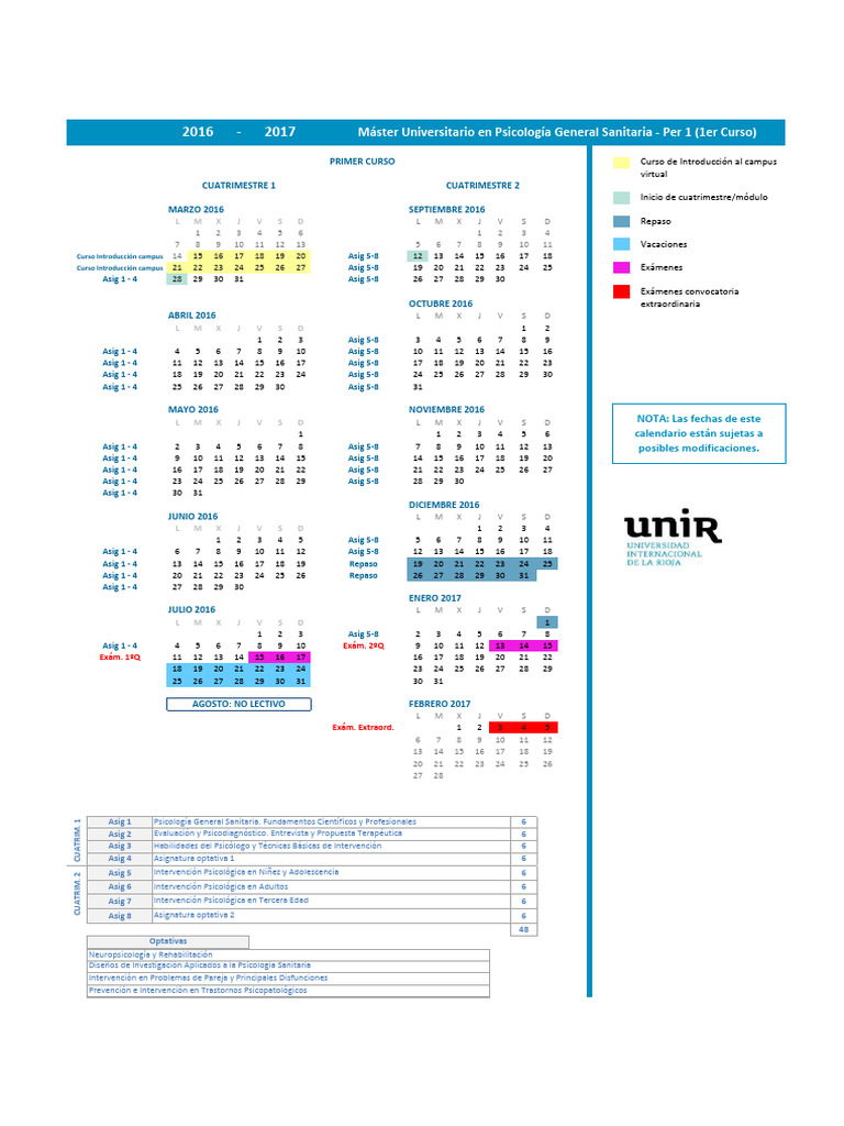 Calendario Máster Psicología 2016-2017 | PDF | Sicología | Ciencias del ...