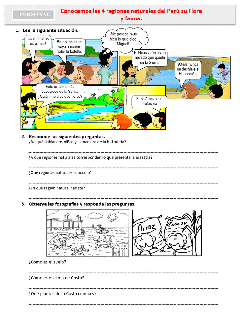 D1 A2 FICHA PS. Conocemos Las 4 Regiones Naturales Del Perú Su Flora y ...