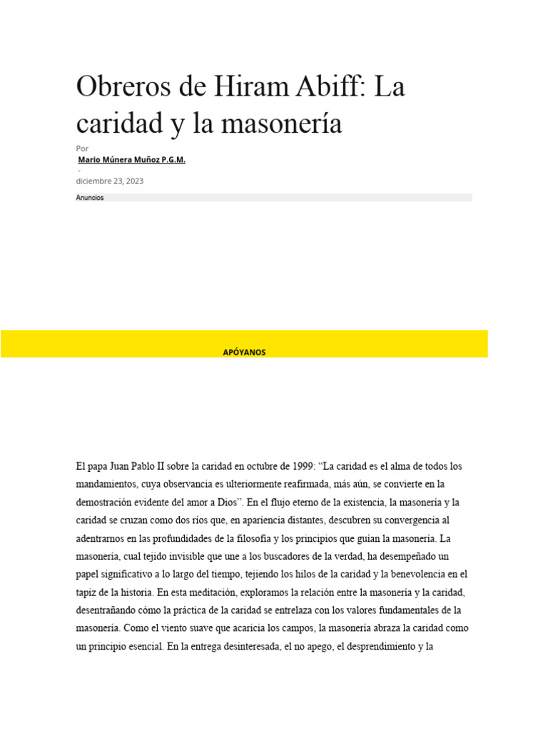 Obreros de Hiram Abiff La Caridad | PDF | Virtud | Masonería