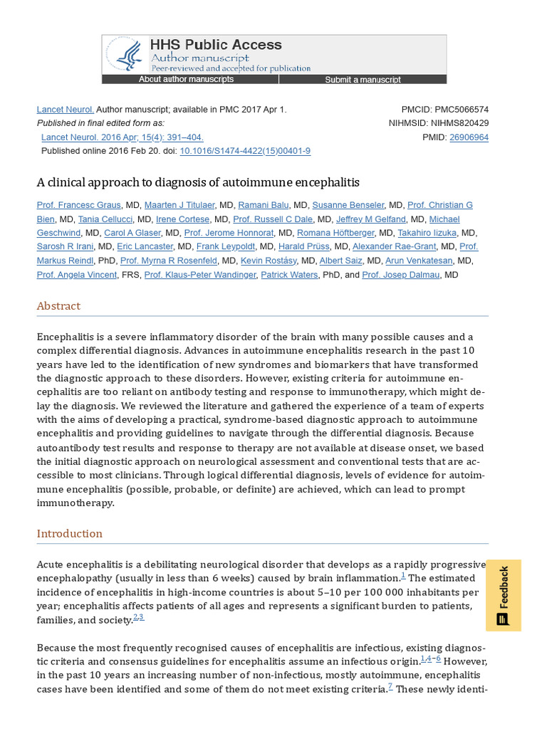 A Clinical Approach to Diagnosis of Autoimmune Encephalitis - PMC ...