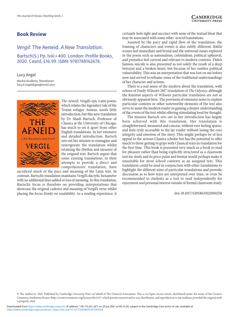 Bartsch's Modern Aeneid Translation Review | PDF | Aeneid | Translations