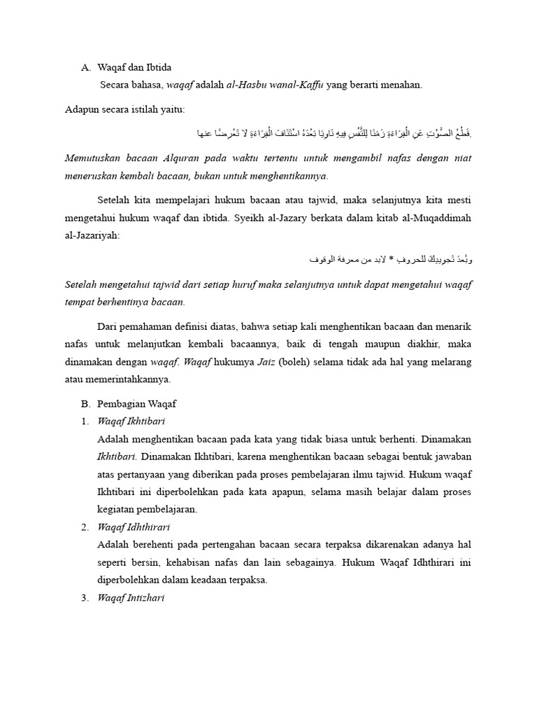 Waqaf Dan Ibtida | PDF