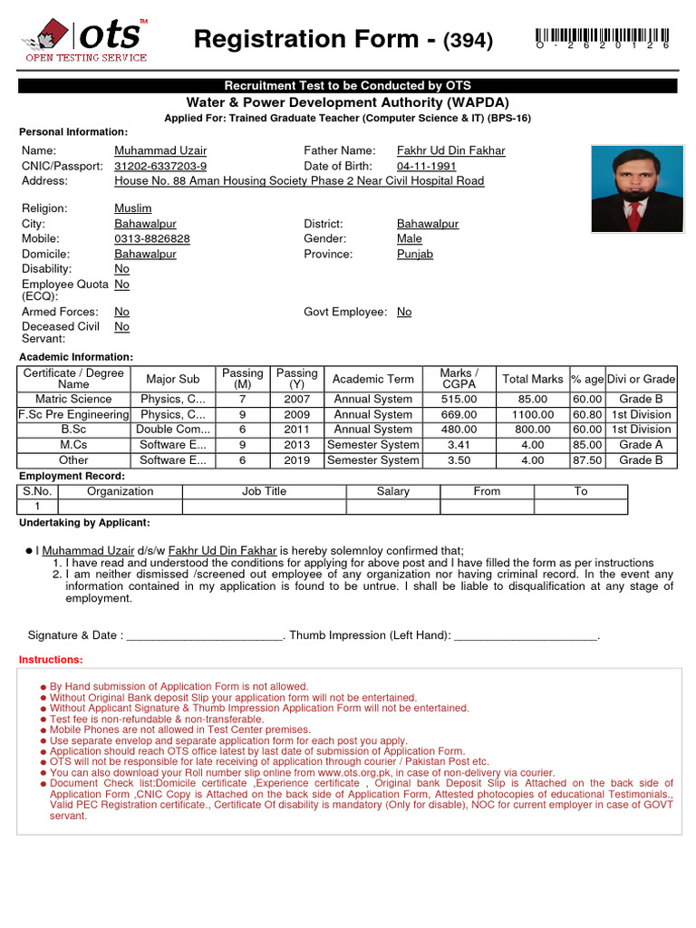Wapda Job Application | PDF | Banks | Receipt
