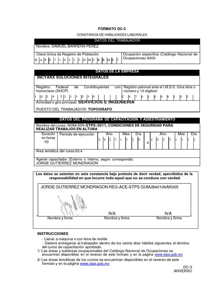 DC 3 Samuel Barrera Trabajos en Alturas | PDF | Economias