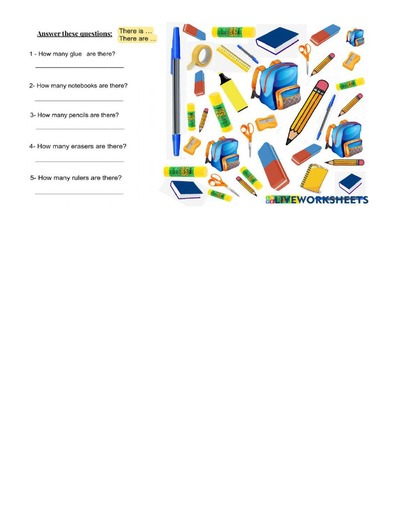 School Objects Counting Worksheet | PDF