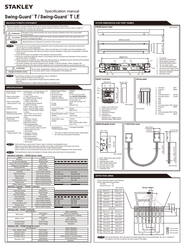 Swing Guard T SPECIFICATION MANUAL | PDF | Door | Electrical Components