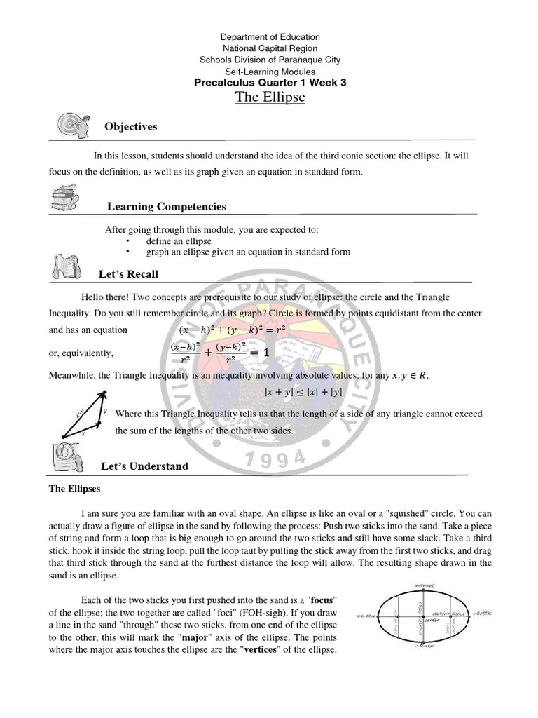 PRECALCULUS Quarter 1 Module 3 | PDF | Ellipse | Geometric Shapes