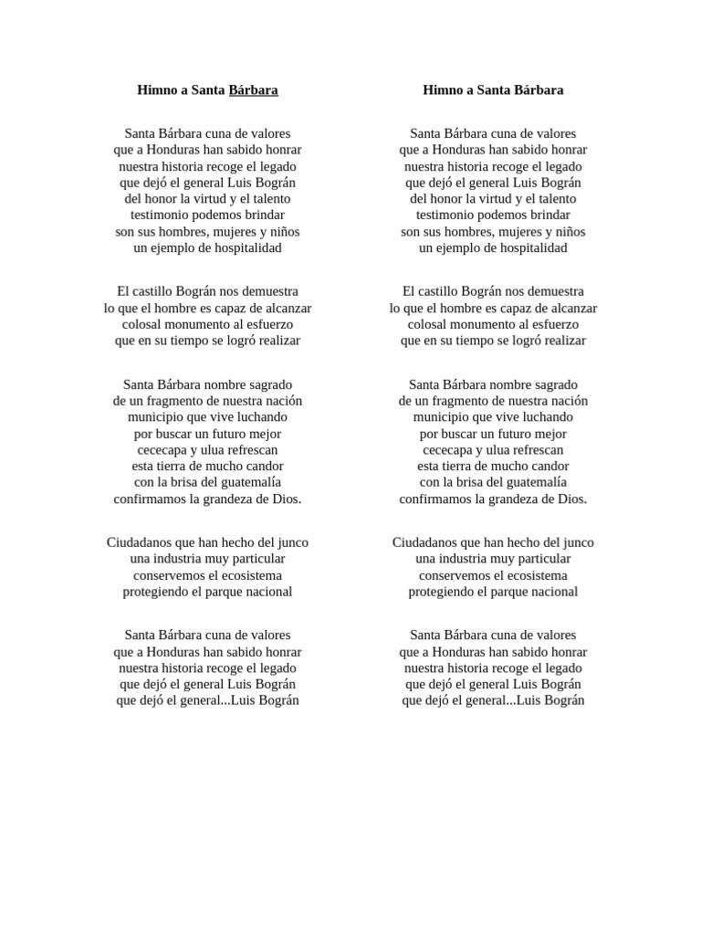 Himno A Santa Barbara SB - Honduras | PDF