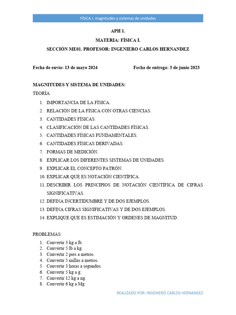 FISICA I. APH 1. INTRODUCCION | PDF | Ecuaciones | Fórmula