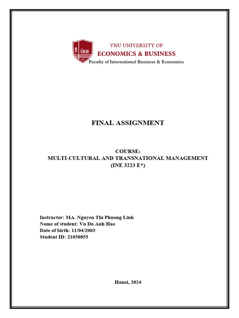 Vu Do Anh Hao - 11042003 | PDF | Organizational Culture | Starbucks