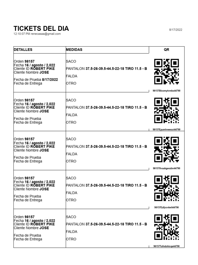 Ejemplo de Tickets QR para Produccion de Ropa | PDF | Derecho