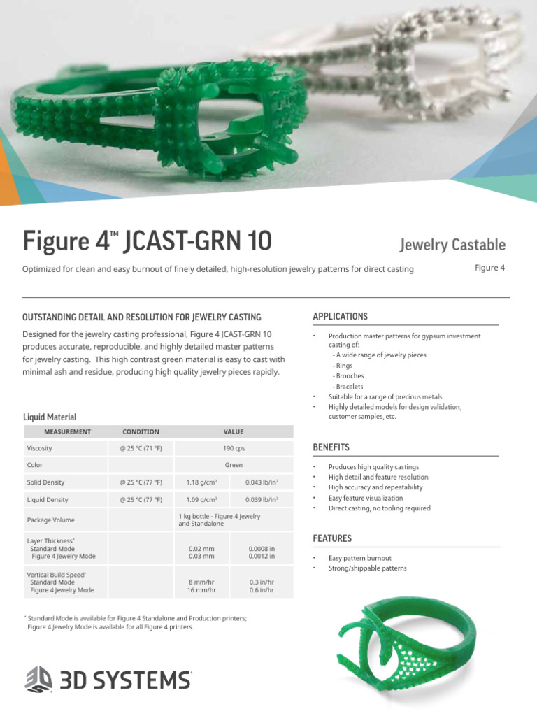 3d Systems Figure 4 Jcast GRN 10 Datasheet Usen 2020 01 15 A Print ...
