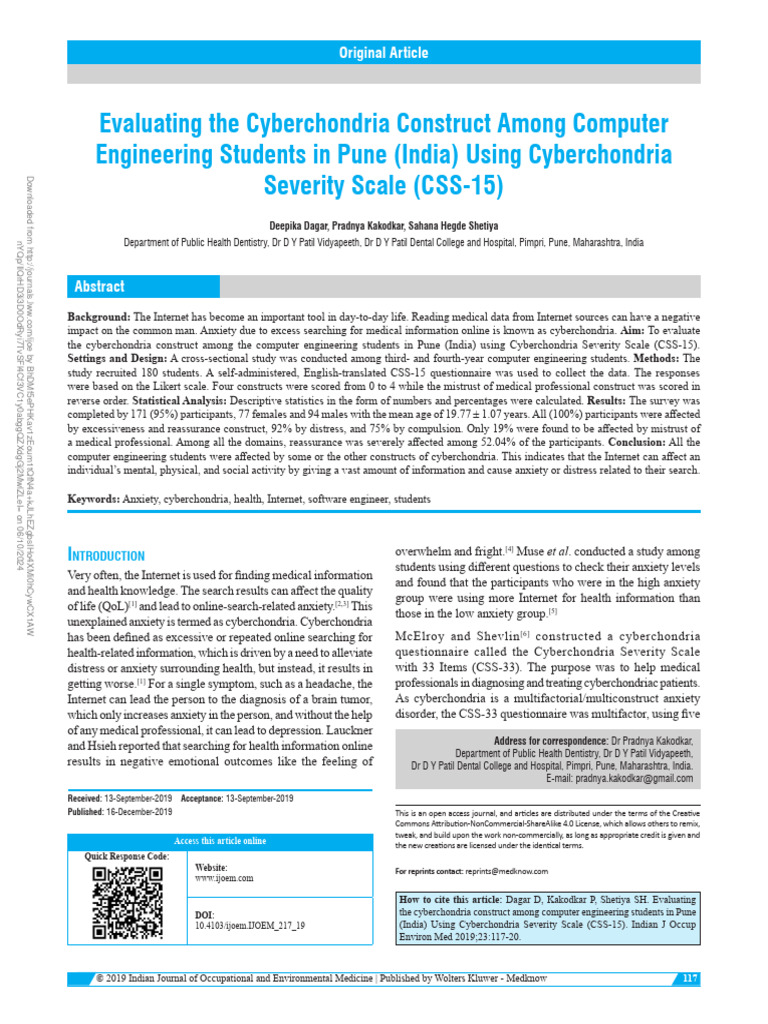 Evaluating the Cyberchondria Construct Among.5 (1) | PDF | Anxiety ...