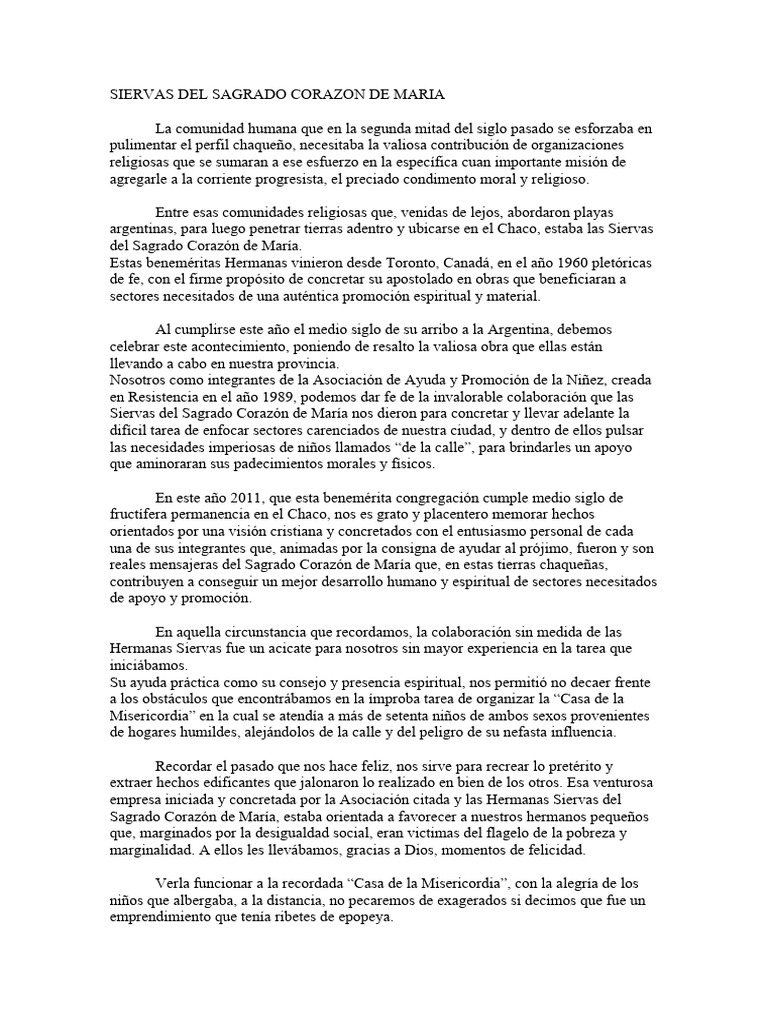 Siervas Del Sagrado Corazon de Maria | PDF