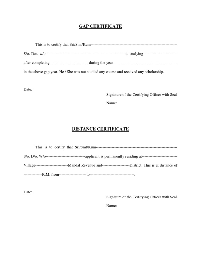 Gap Certificate Format for Scholarships | PDF