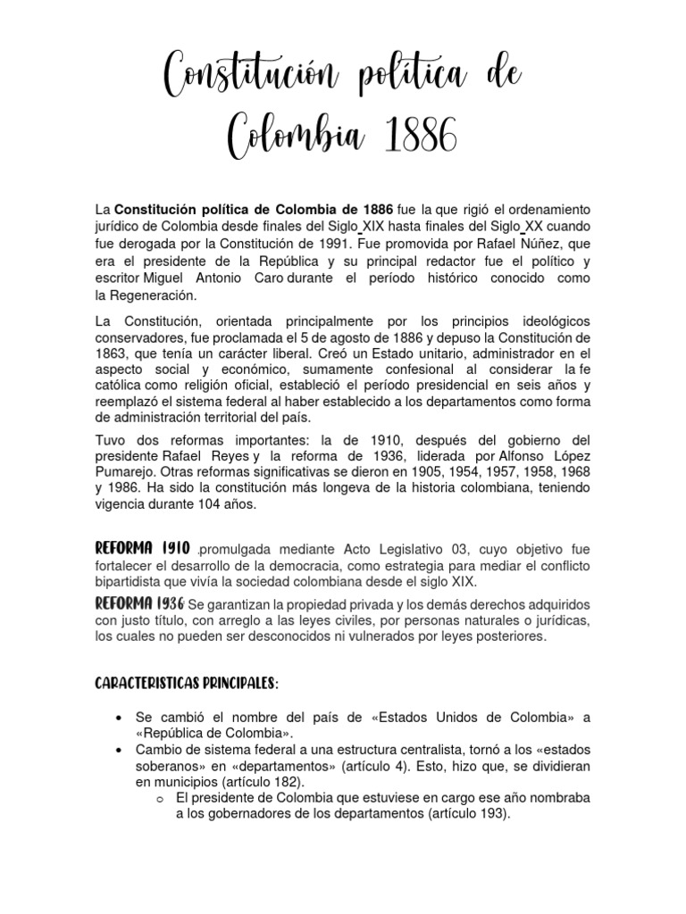 Constitución Política de Colombia 1886 | PDF | Gobierno | Ciencias ...