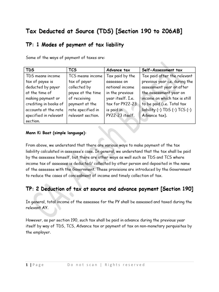 Tax Deducted at Source TDS | PDF | Payments | Taxes