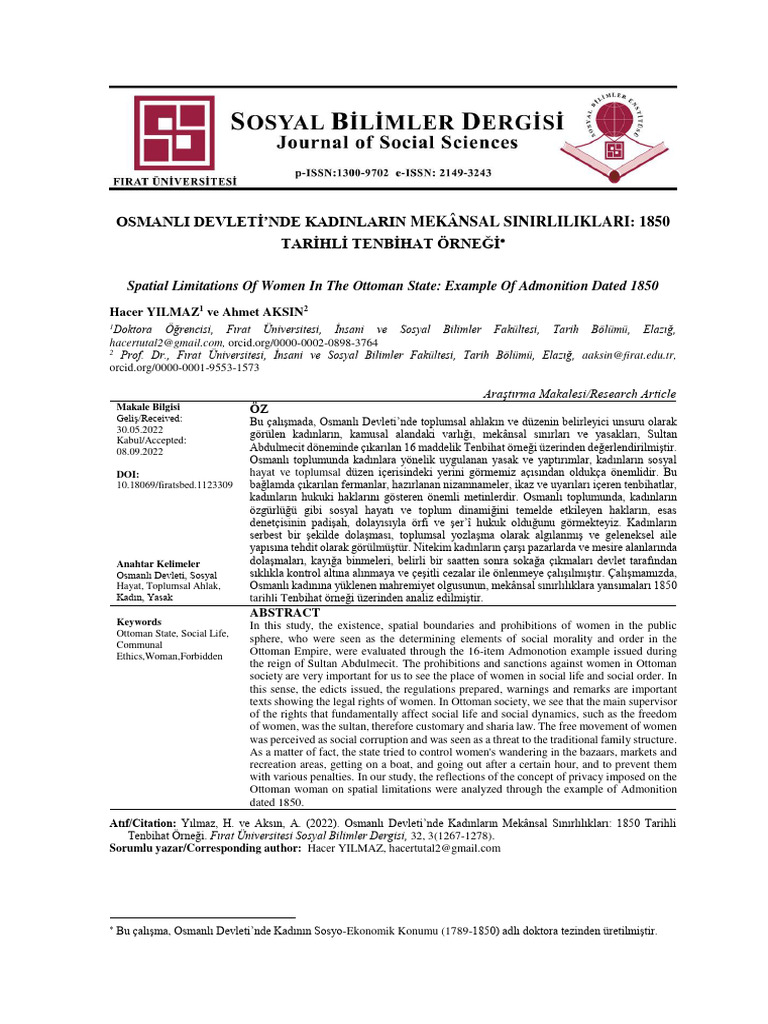 Osmanli Devleti Nde Kadinlarin Mekansal | PDF Osmanli Devleti Nde Kadinlarin Mekansal | PDF