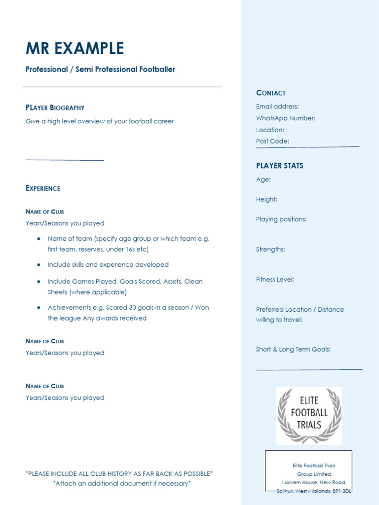 Football CV Template for Players | PDF
