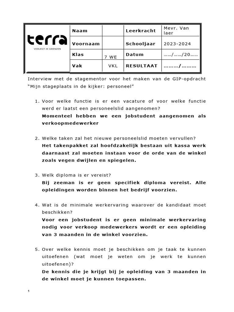 Interview Voor Opdracht Functieomschrijving | PDF