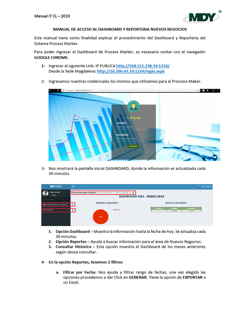 Manual de Acceso Al Dashboard y Reporteria Nuevos Negocios | PDF