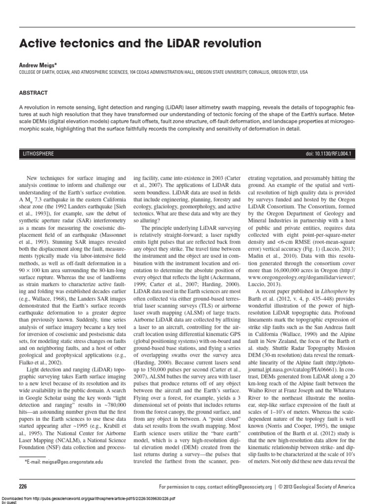 Active Tectonics and The LiDAR Revolution | PDF | Lidar | Earth Sciences