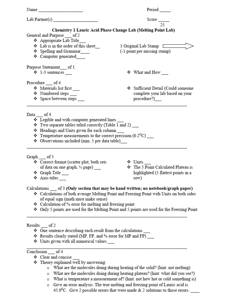 Rubric For Chemistry Lab | PDF | Melting Point | Physical Chemistry