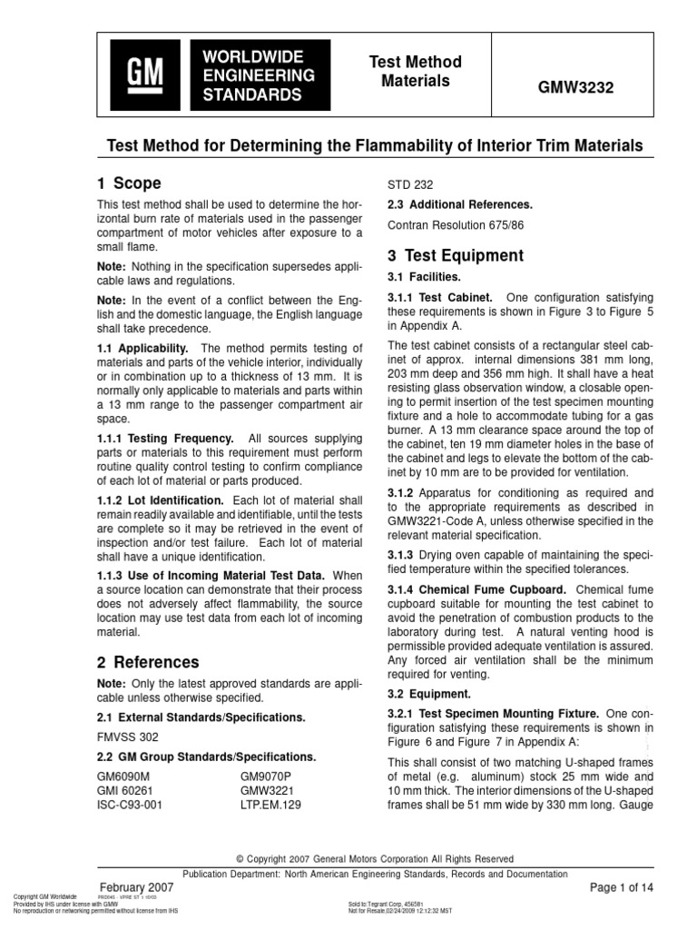 1 GMW3232 Test Method For Determining The Flammability of Interior Trim ...