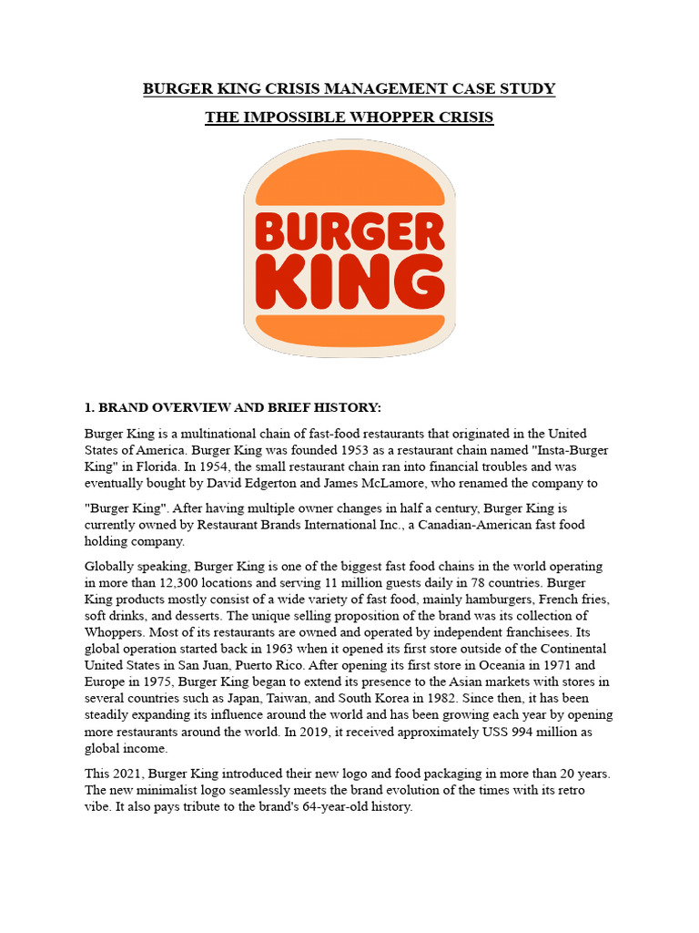 Burger King Crisis Management Case Study | PDF | Hamburgers | Supply Chain