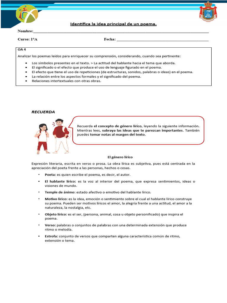 Ficha 9 - Identifica El Tema de Un Poema | PDF | Artes del Lenguaje y ...