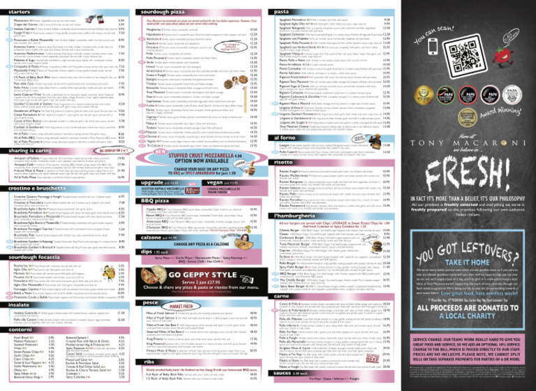 Tony Macaroni A La Carte Menu 2024 | PDF