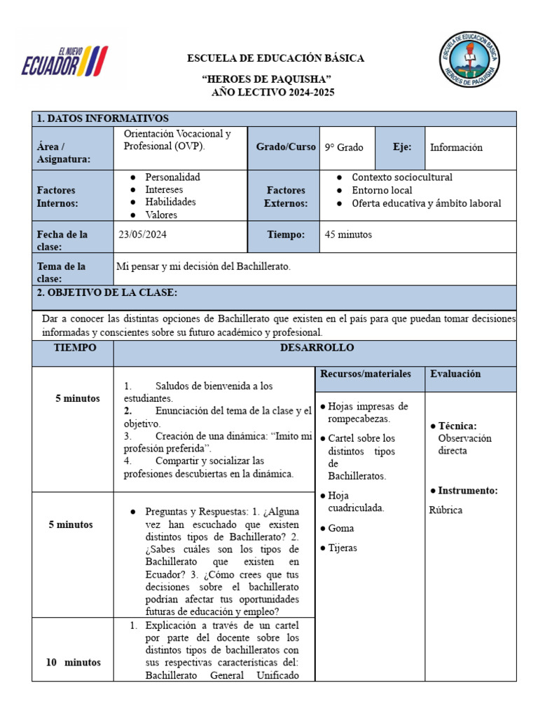 Planificación Ovp 9° | PDF