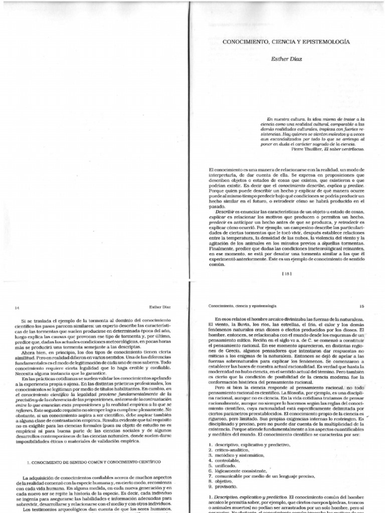 DIAZ Esther - Conocimiento-ciencia-y-epistemologia (Solo Pp. 13-19 Apartado 1) | PDF